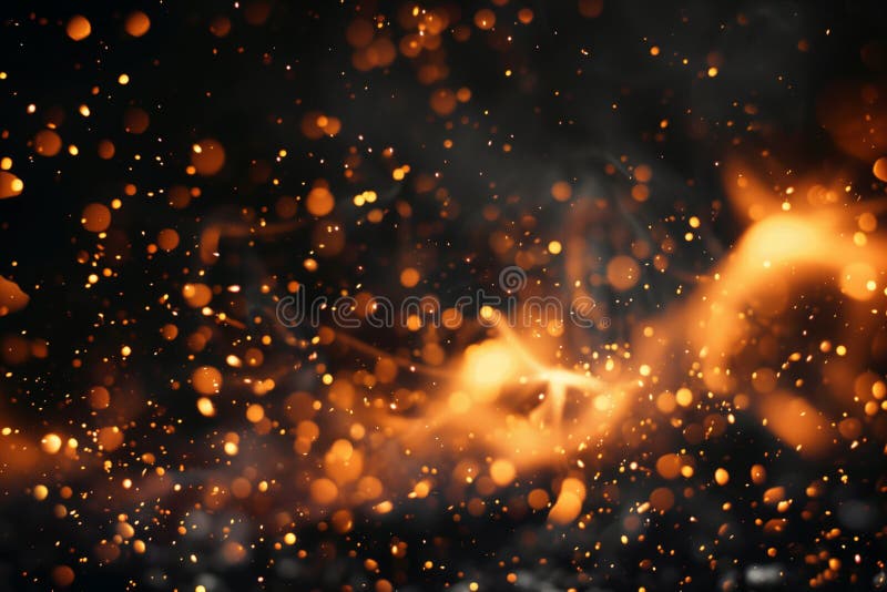 Abstract Glittering Fire Particles and Sparks Over a Dark Background ...
