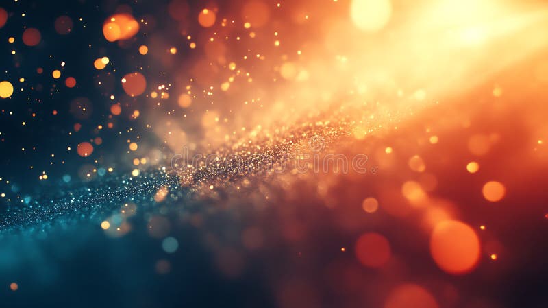 Abstract Glittering Particle Stream with Warm Orange and Cool Blue ...