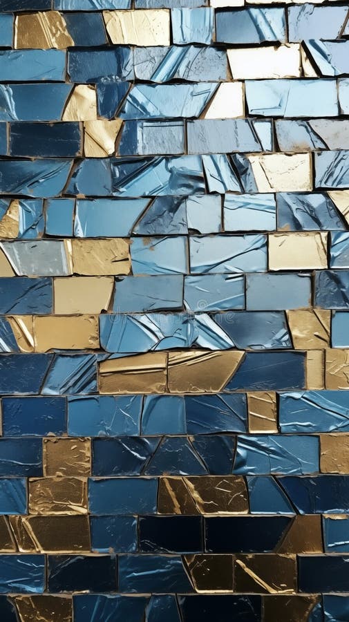 Abstract Glittery Gold Blue Mosaic Wall Pattern Design Stock Photo ...
