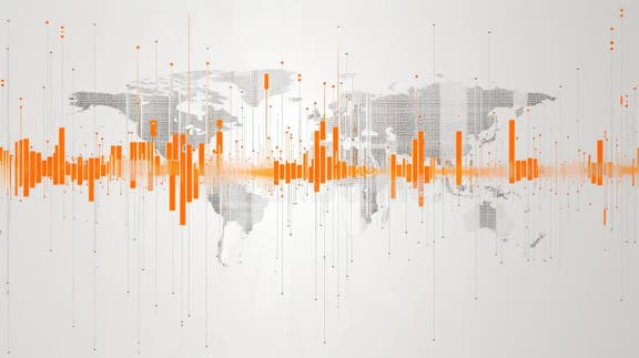 Abstract Global Data Visualization with Orange Bar Graph Stock Image ...