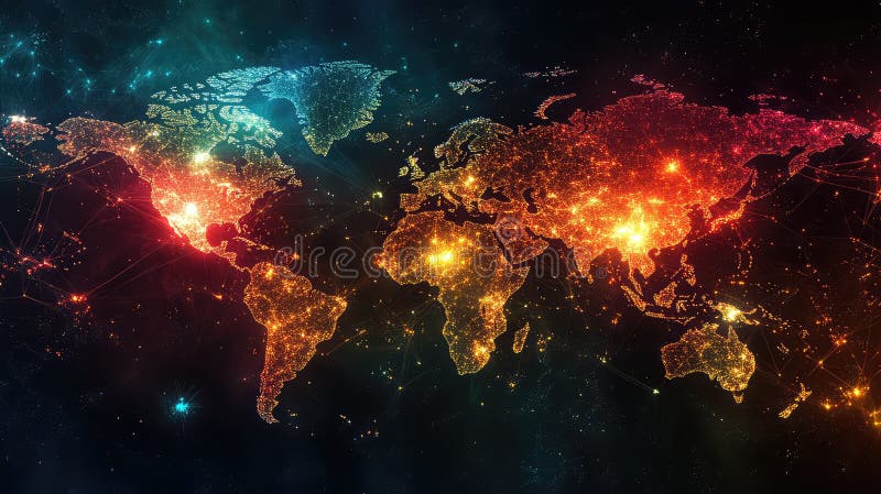 110 Global Network Illuminated World Map Interconnected Nodes Stock ...