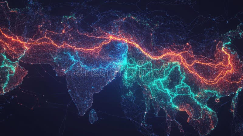 Abstract Global Network Map with Orange and Teal Connections Stock ...