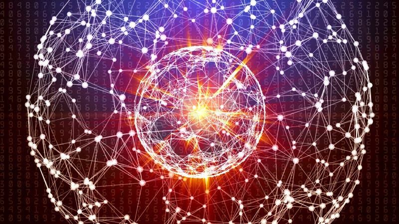 Abstract Global Network Sphere with Moving Numbers, Lines and Dots ...