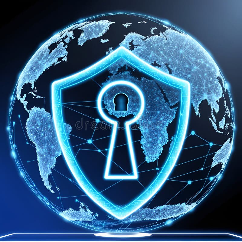 Abstract Global Security Digital Technology Blue Background, Protection ...