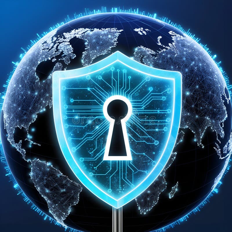 Abstract Global Security Digital Technology Blue Background, Protection ...