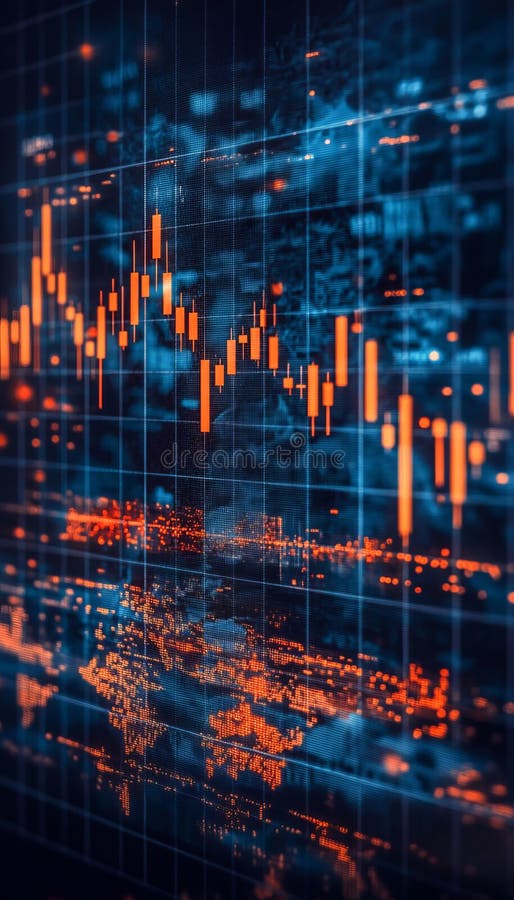 Abstract Global Stock Market Analysis, Blue and Orange Candlestick ...