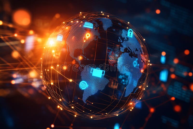 An Abstract Globe Composed of Floating Business Icons and Symbols ...