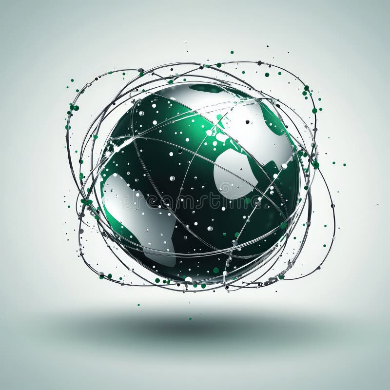 Abstract Globe with Connecting Lines and Green Elements Visual Stock ...