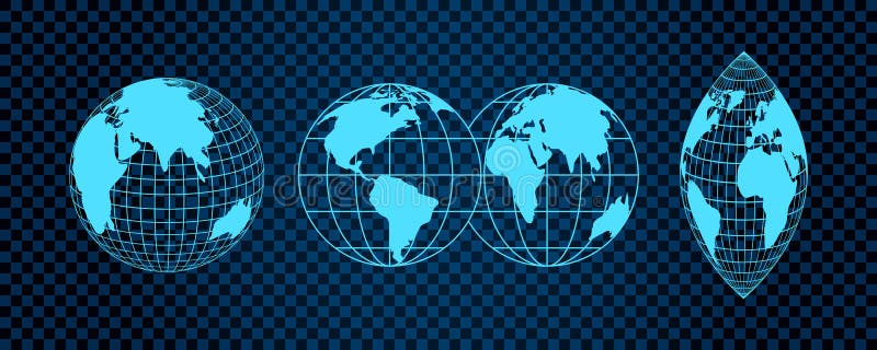 Abstract Globe Grid Set with 3D Mesh Elements Stock Vector ...