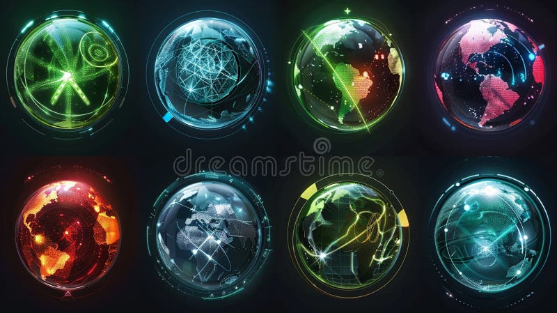 Abstract Globe Symbol Set, Communication and Technology Icons, Internet ...