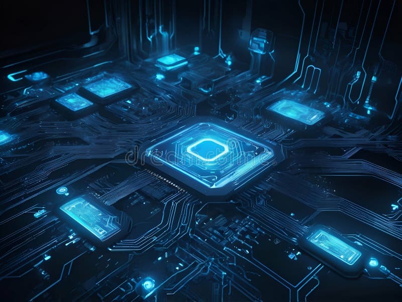 Abstract Glow Blue Cyber Circuit Future Technology Concept Background Stock Illustration ...