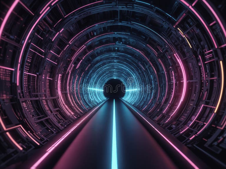 Abstract Glow 3D Rendering of Abstract Wire Cable Tunnel Inside AI ...