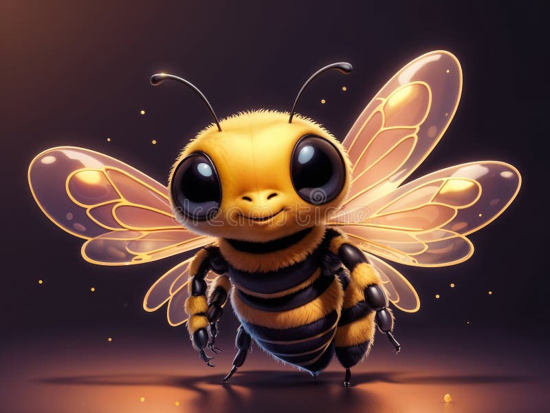 Abstract Glow Modern Illustration of Cute Bee with Stripes and Wings ...
