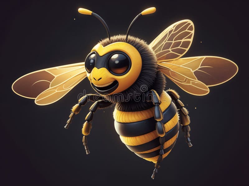 Abstract Glow Modern Illustration of a Cute Bee with Stripes and Wings ...