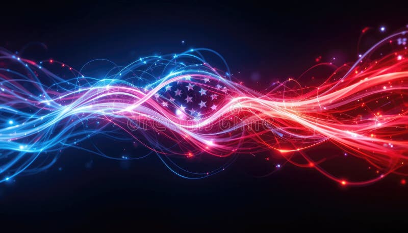 Abstract Glowing American Flag Waves Design in Red and Blue Stock ...
