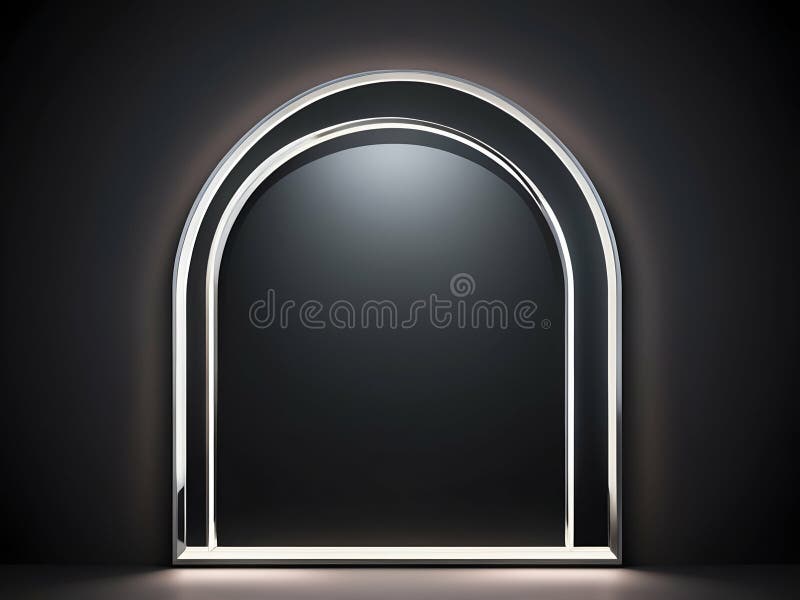 Abstract Glowing Arch Shaped Silver Frame Illustration Isolated on Dark ...