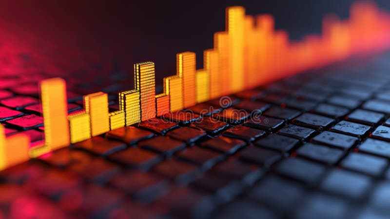 Abstract Glowing Bar Graph in Orange and Yellow Tones on Glossy Tile ...