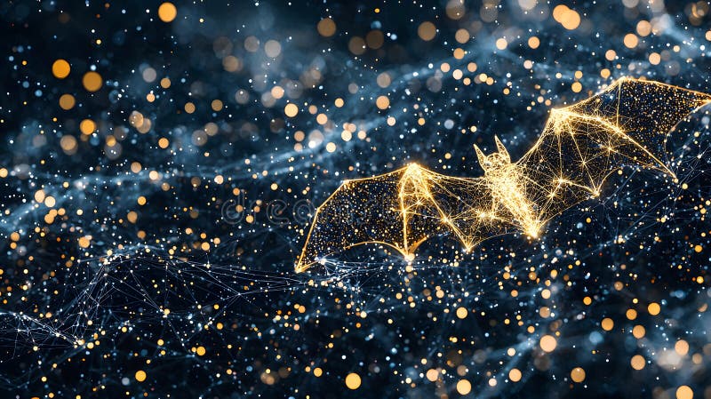 Abstract Glowing Bat Silhouette in a Network of Lights Digital Art ...