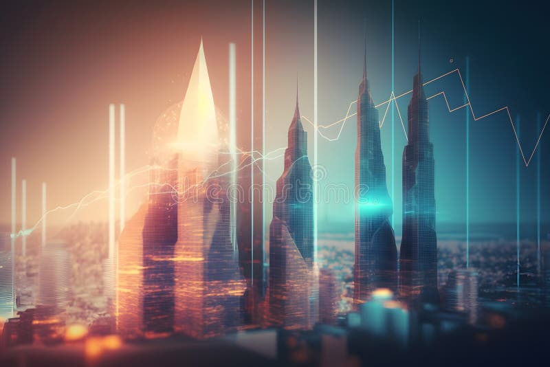 Abstract Glowing Big Data Forex Candlestick Chart on Blurry City ...