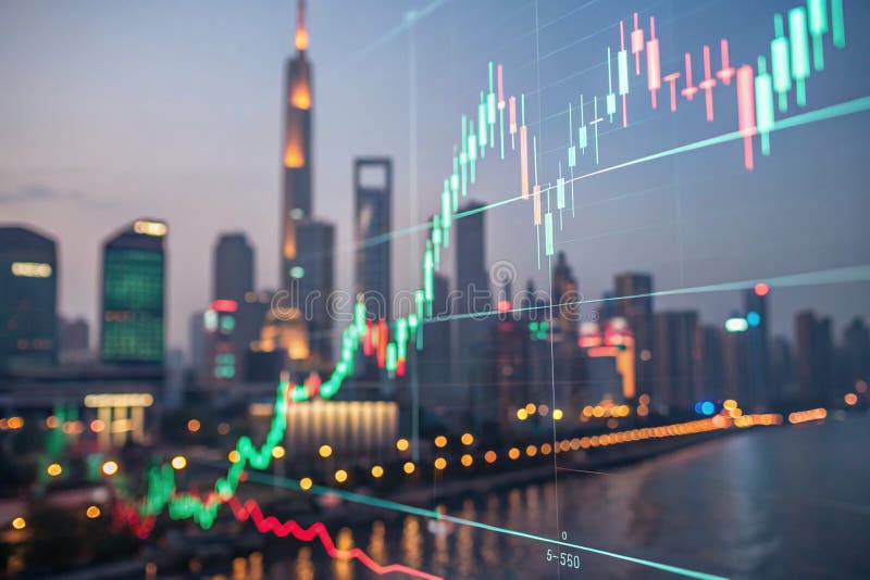 Big Data Forex Chart on City Background Stock Illustration ...