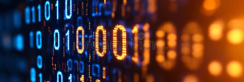 Abstract Glowing Binary Code in Motion, Representing Digital Technology and Data Flow. Stock ...