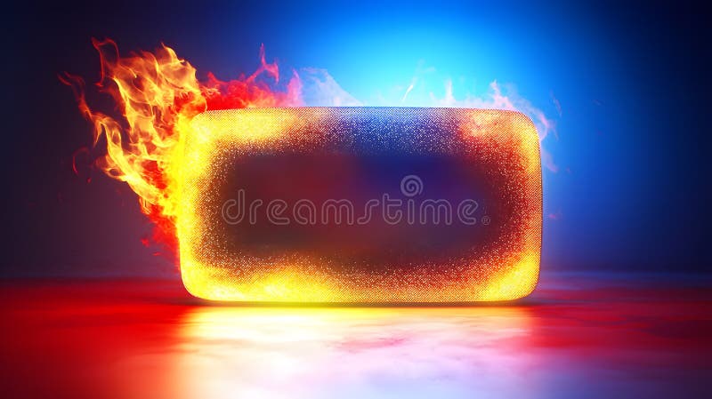 Abstract Glowing Block with Flames and Ice Effects Stock Illustration ...