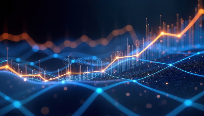 Abstract Glowing Blue Chart Background Shows Upward Financial Trend ...