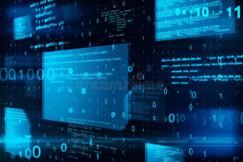 Abstract Glowing Blue Coding Backdrop. Binary Code, Technology, Data ...