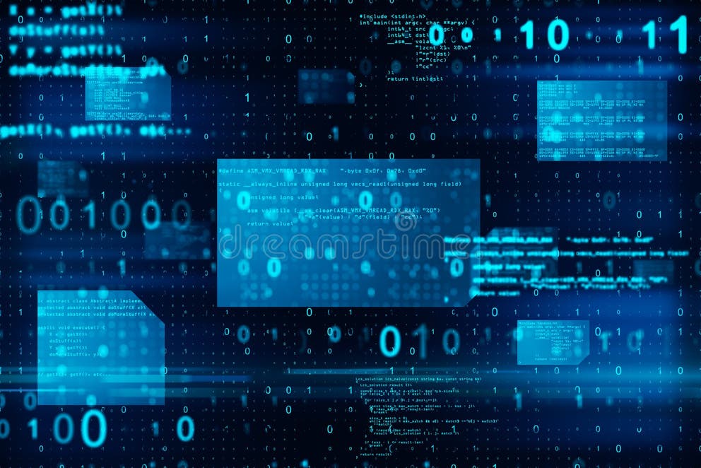 Abstract Glowing Blue Coding Background. Binary Code, Technology, Data ...