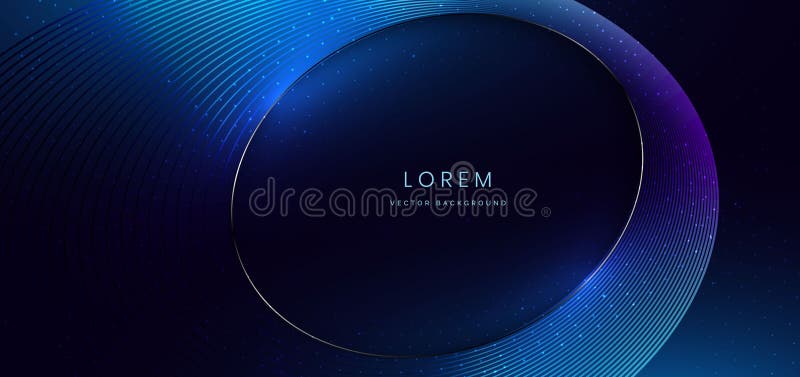 Abstract Glowing Blue Color Circle Lines on Dark Background with ...
