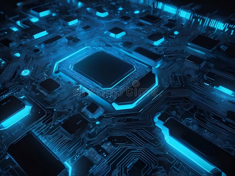 Abstract Glowing Blue Cyber Circuit Future Technology Concept Background Stock Illustration ...