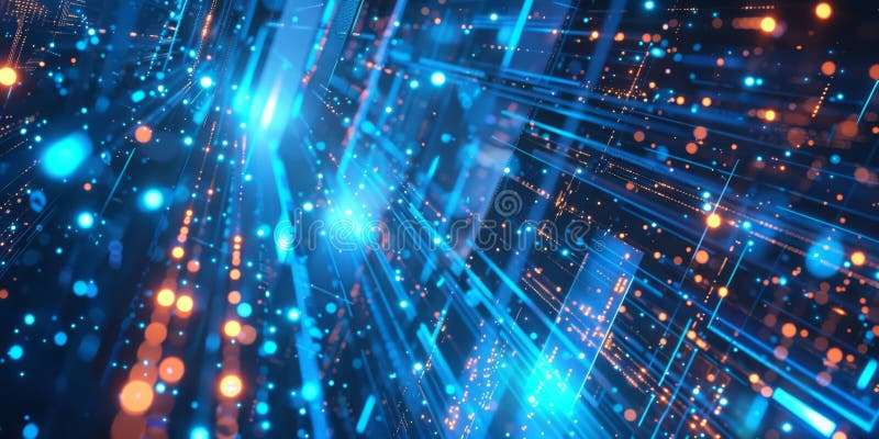 Abstract Glowing Blue Data Stream in Dynamic Motion with Cyber and ...