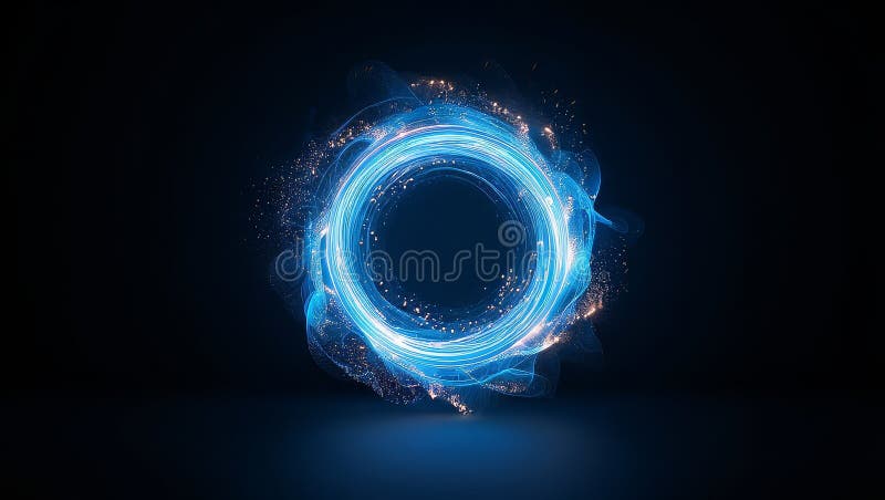 Abstract Glowing Blue Energy Circle with Sparkling Effects on Dark ...