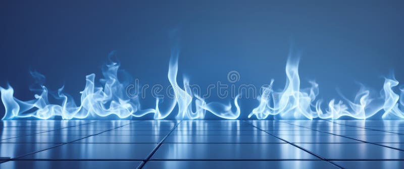 Abstract Glowing Blue Flames on a Tiled Floor. Stock Image - Image of ...