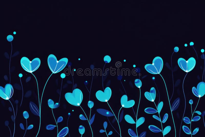 Abstract Glowing Blue Floral Pattern on Dark Background. Stock Image ...