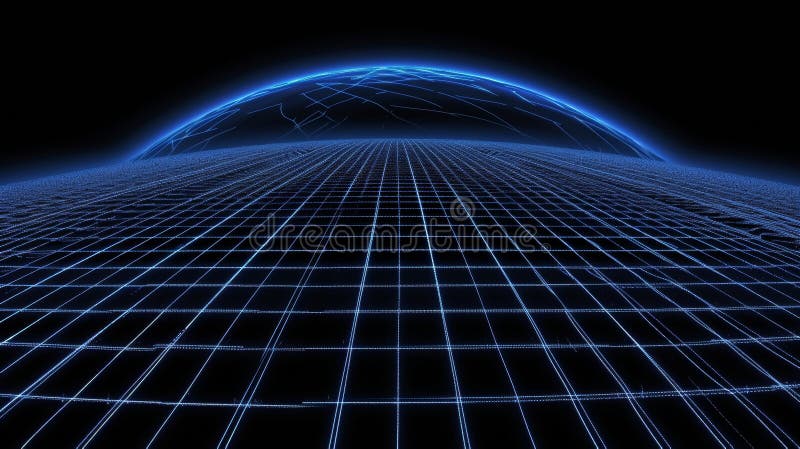 Abstract Glowing Blue Grid with Semi-spherical Arc Stock Image - Image ...