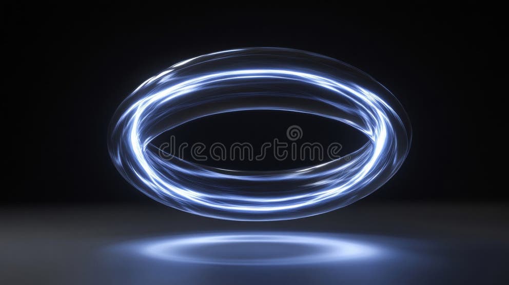 Abstract Glowing Blue Light Ring on Dark Background with 3d Render ...