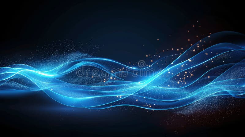 Abstract Glowing Blue Light with Wave Lines on Black Background Stock ...
