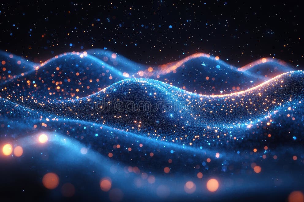 Abstract Glowing Blue and Orange Lights Forming Undulating Wave ...