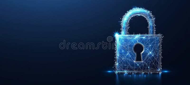 Abstract Glowing Blue Padlock on Dark Background, Cybersecurity and ...