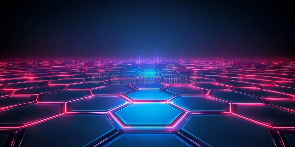 Abstract Glowing Blue and Pink Hexagonal Grid on Dark Background ...