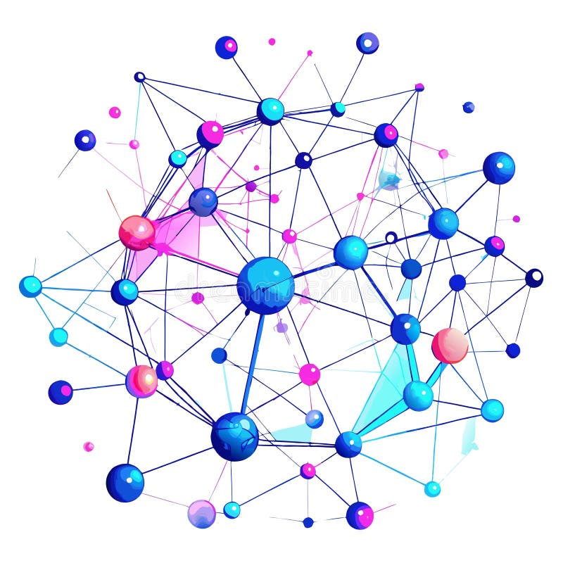 Abstract Glowing Blue and Pink Interconnected Network of Lines and Dots ...