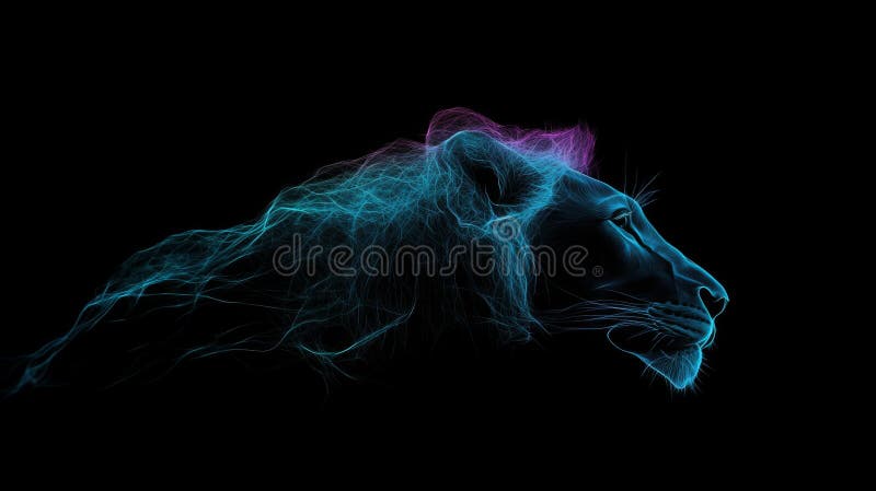 Abstract Glowing Blue and Purple Lion Profile Stock Illustration ...