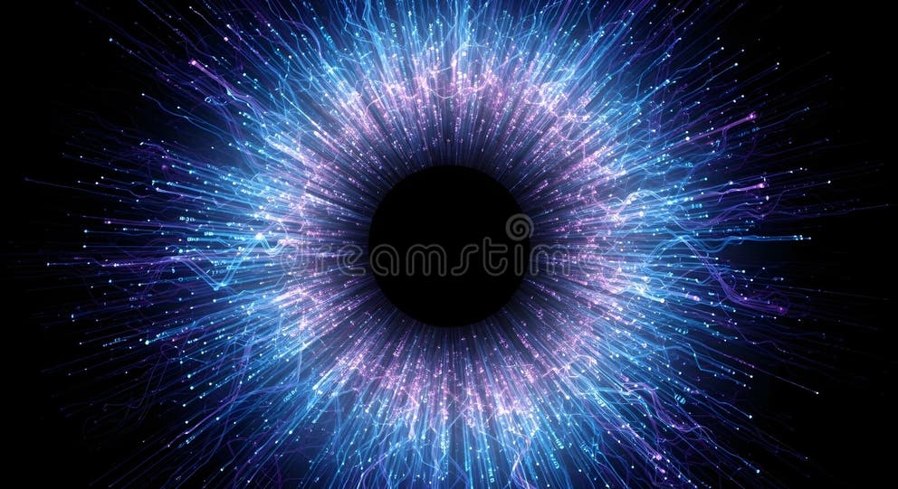 Abstract Glowing Blue and Purple Particles Exploding from a Dark Center ...