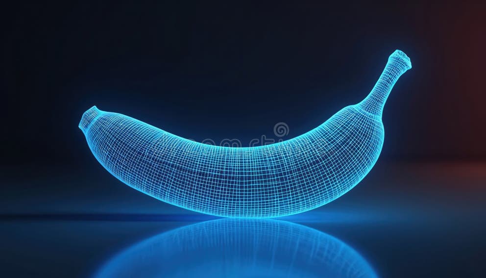 Abstract Glowing Blue Wireframe Banana Illustration with Geometric Mesh ...