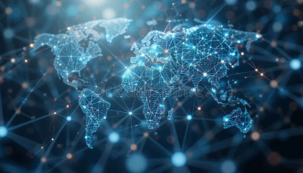 Glowing Blue Global Network World Map Abstract Technology Background ...