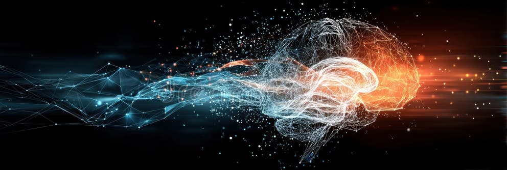 Abstract Glowing Brain Evolves from Raw Data Particles Illustrating the ...