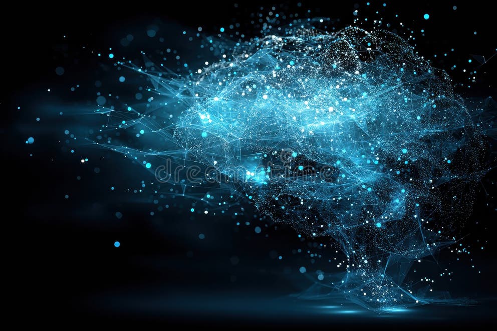Abstract Glowing Brain Evolves from Raw Data Particles Showcasing the ...