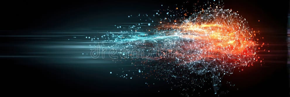 Abstract Glowing Brain Evolving from Raw Data Particles Showing Dynamic ...