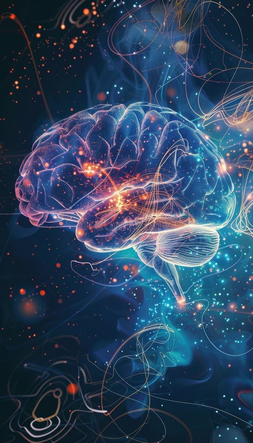 Abstract Glowing Brain with Flowing Patterns: Symbol of Deep Focus and ...